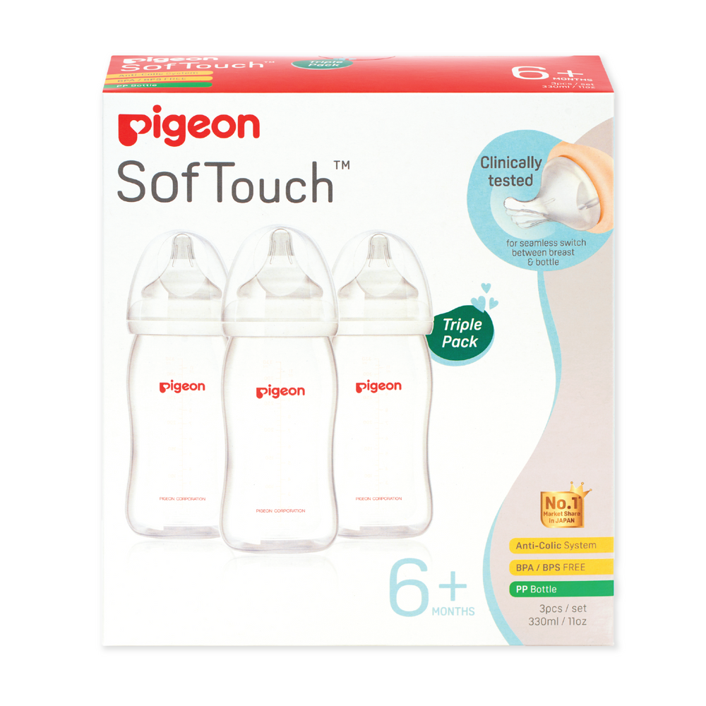 Buy Pigeon Softouch™ Peristaltic Plus™ PP Bottle 330ml Triple Pack Online | Exclusive Brands Online